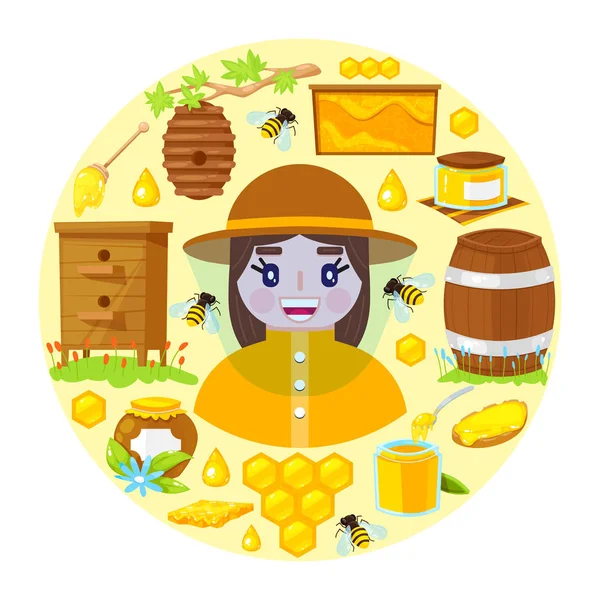 Beekeeping apiculture vector illustration icons set, cartoon flat ...