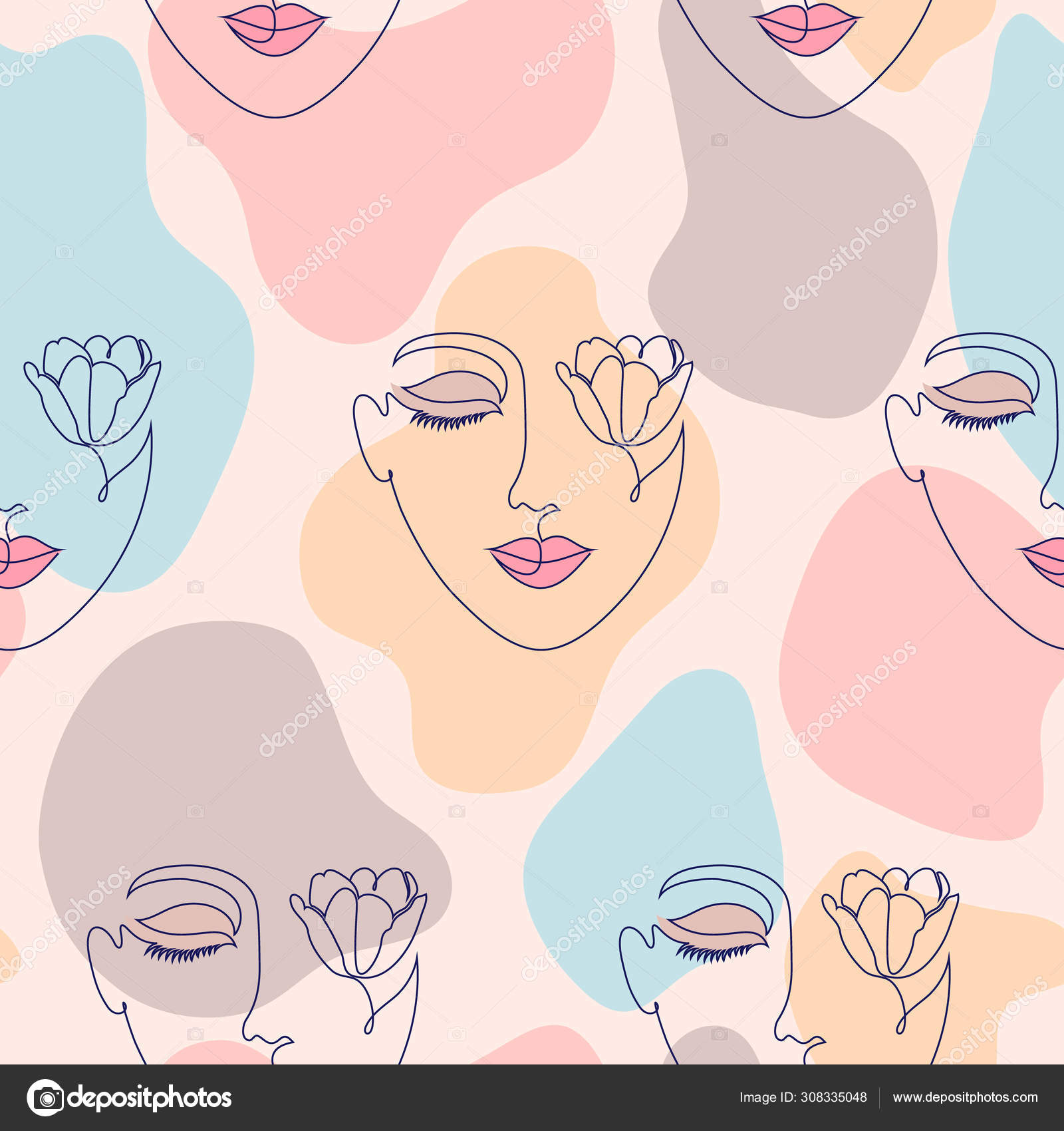 Pattern with woman face Stock Illustration by ©kiyanochka #308335048