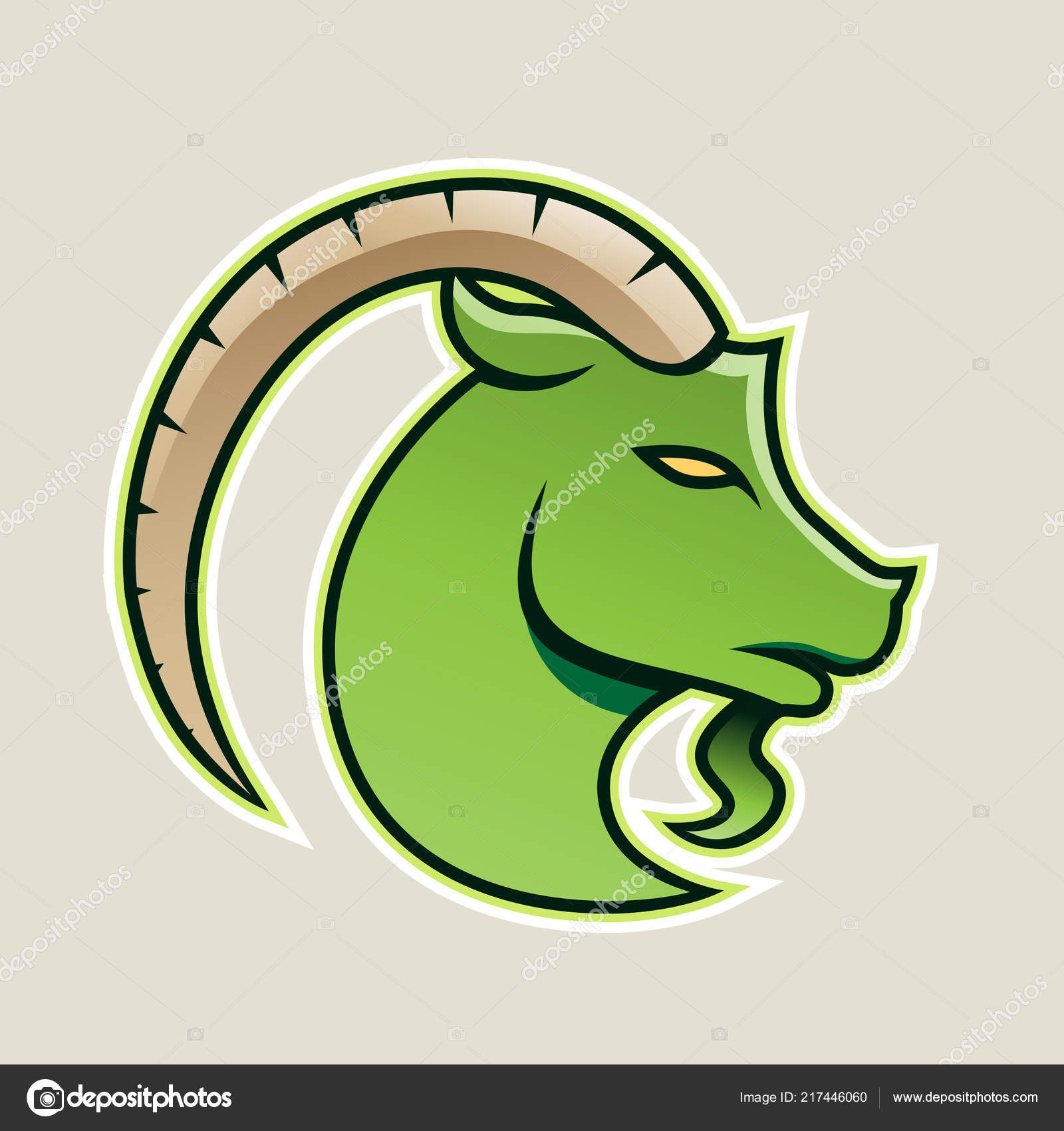 Vector Illustration Green Goat Long Horn Icon Isolated White Background ...