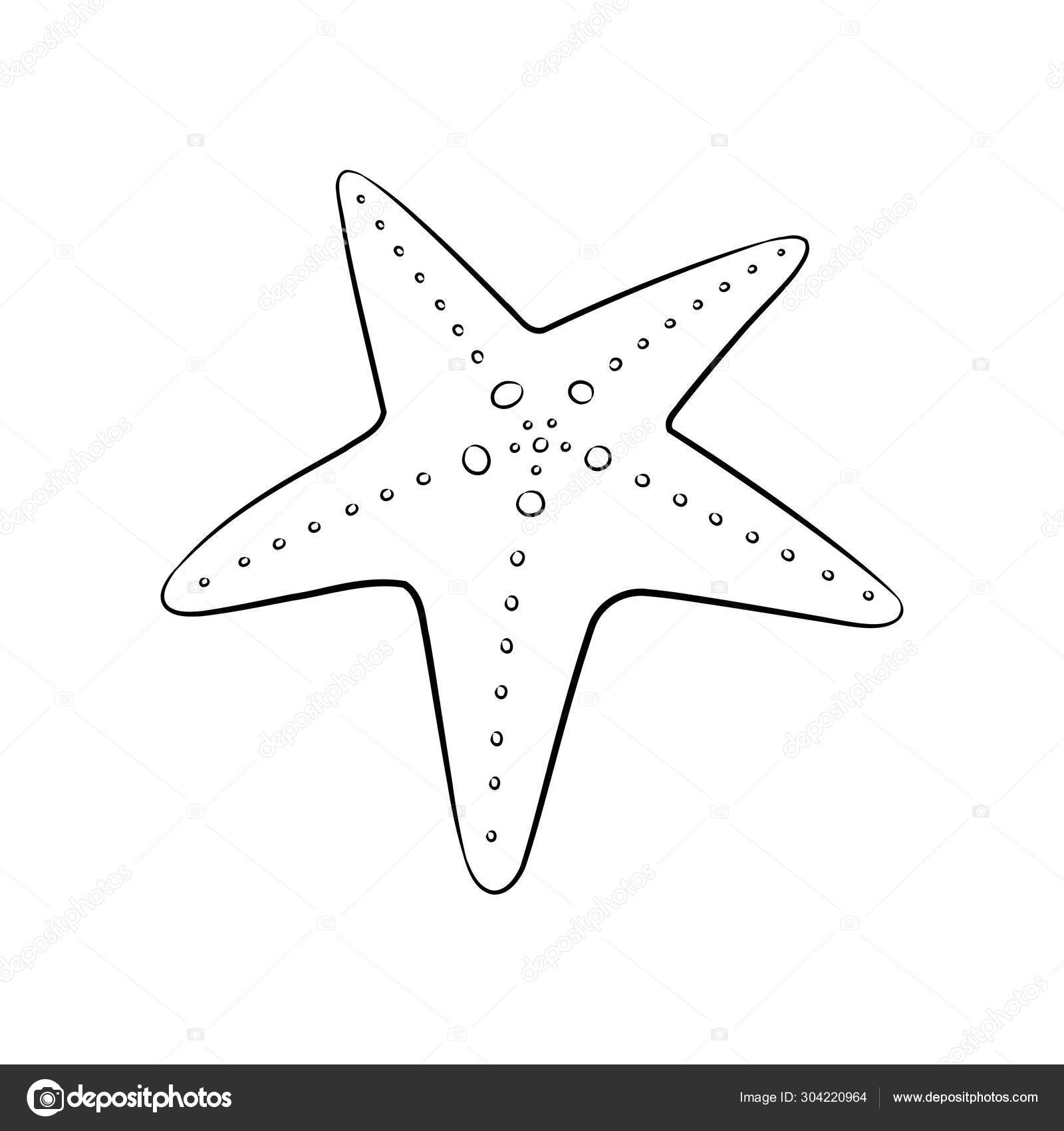 Black Line Art Starfish Cartoon on a White Background Stock Vector by ...
