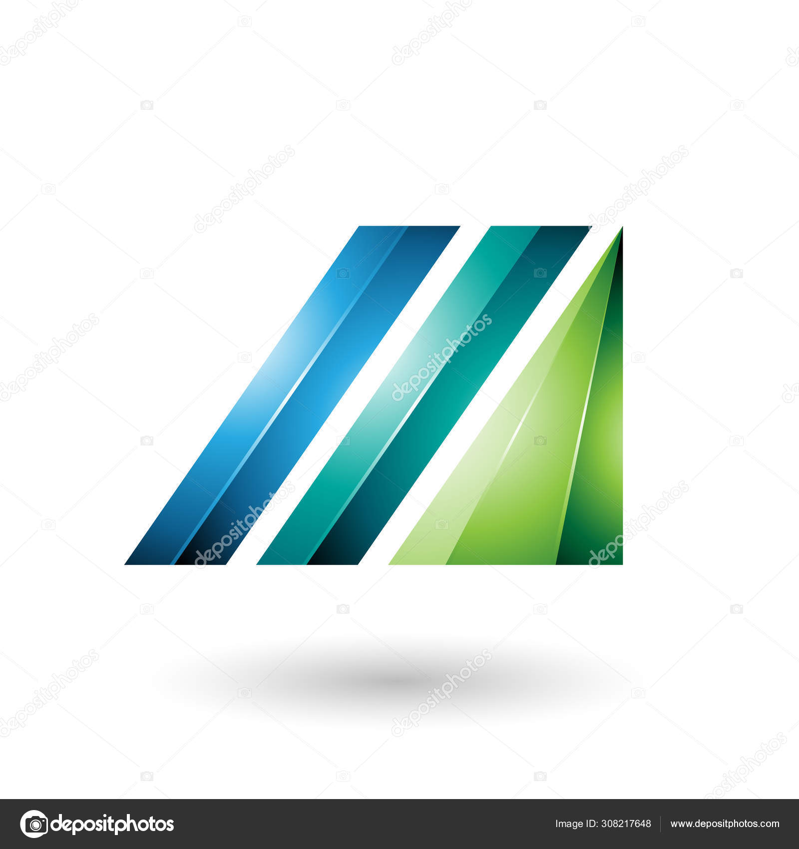 Blue and Green Letter M of Glossy Diagonal Bars — Stock Photo © cidepix ...