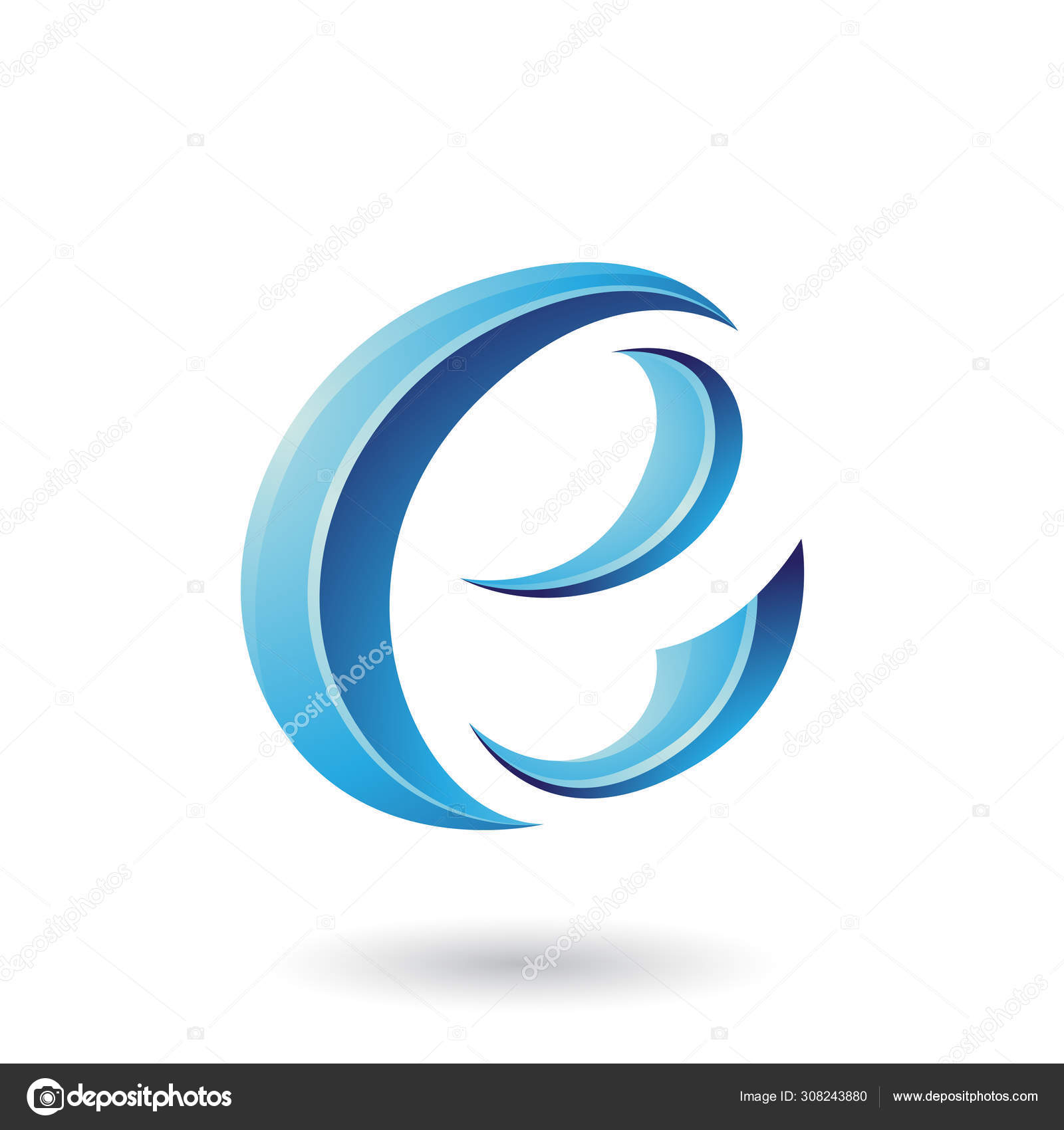 Blue Glossy Crescent Shape Letter E Illustration — Stock Photo ...