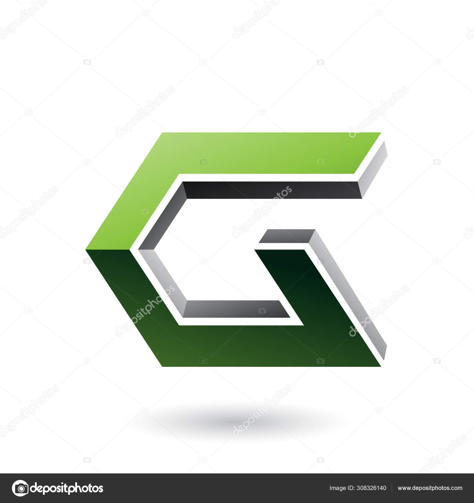 Icono en ángulo verde y negro 3d para la ilustración de la letra G ...