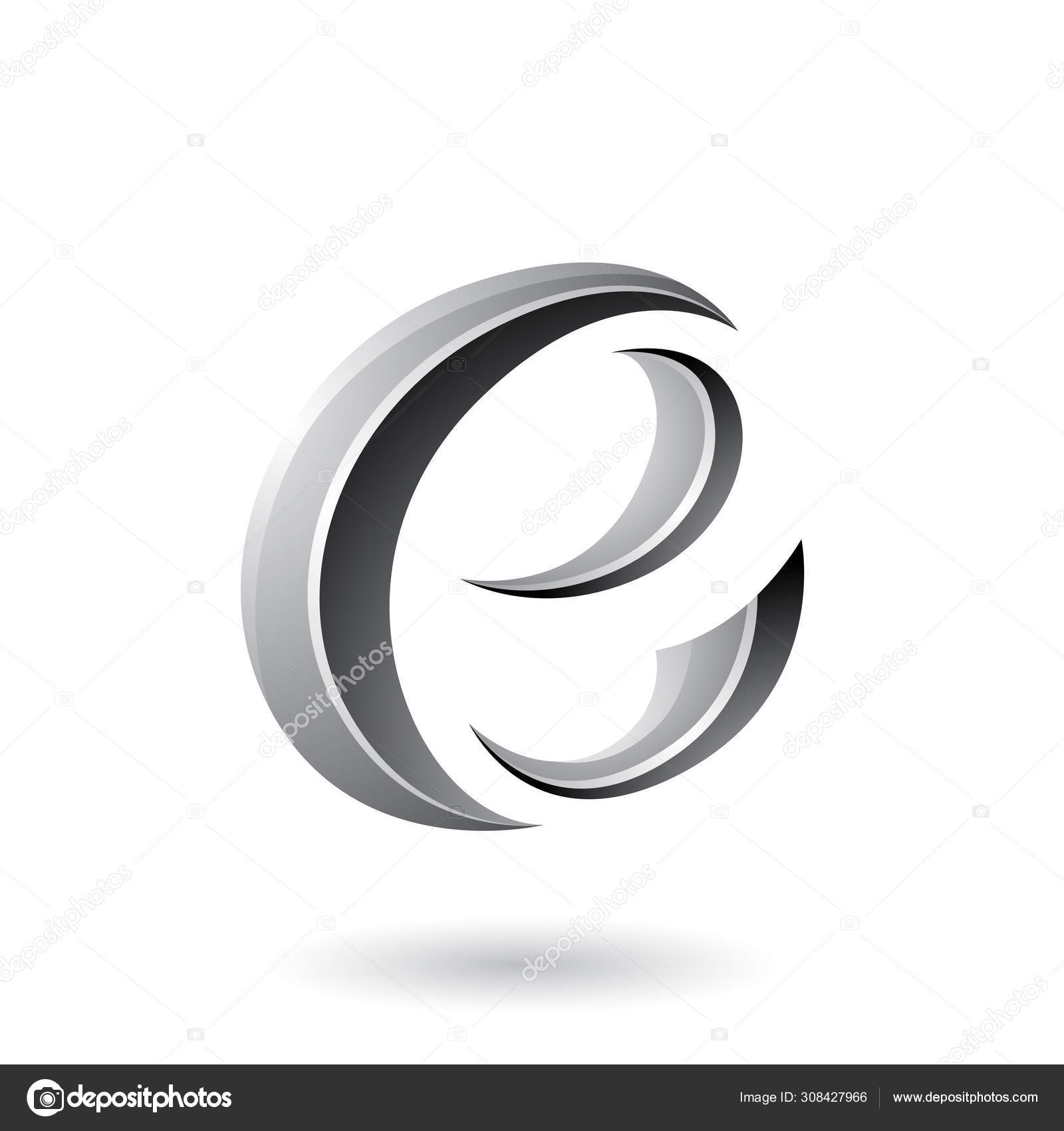 Grey Glossy Crescent Shape Letter E Illustration Stock Photo by ...