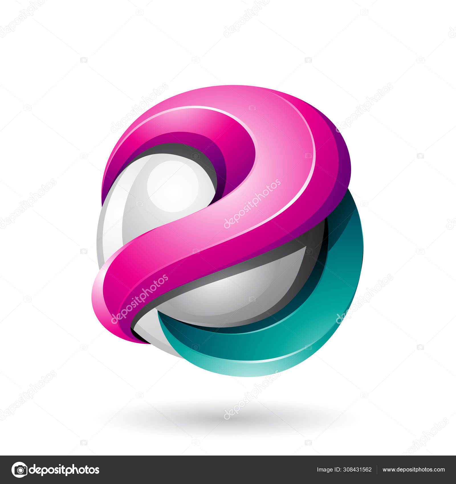 Magenta and Green Bold Metallic Glossy 3d Sphere Illustration — Stock ...