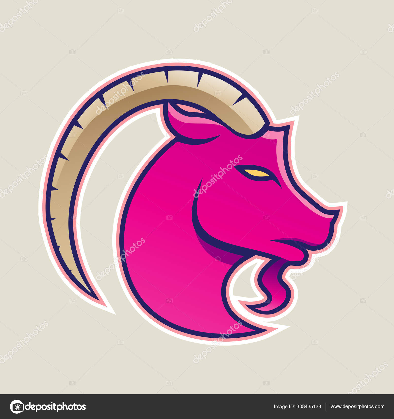 Magenta Goat with a Long Horn Icon Illustration Stock Illustration by ...