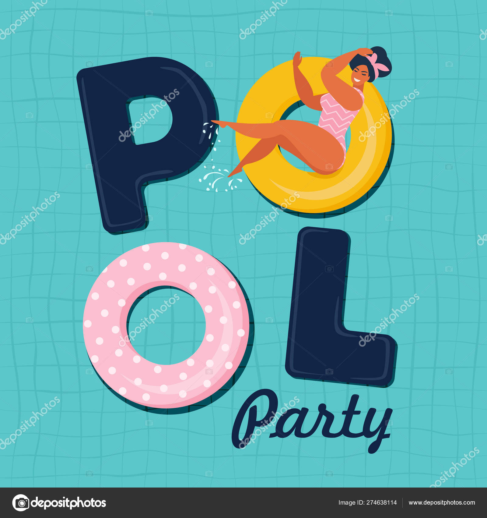 Pool fiesta invitación vector ilustración. Vista superior de la piscina ...