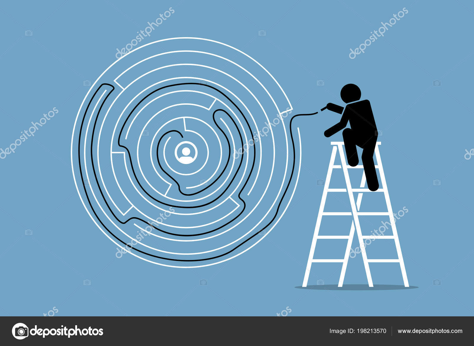 Man Successfully Finds Solution Way Out Maze Puzzle Vector Artwork ...