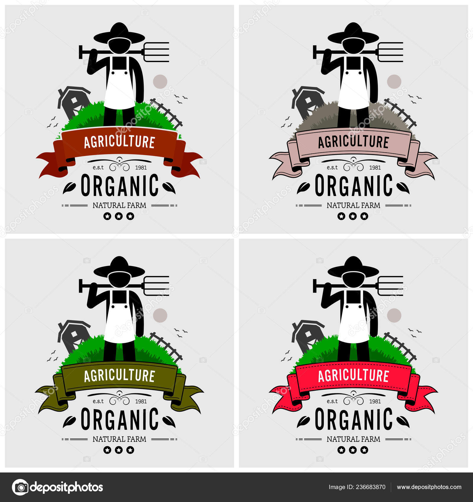 Farmer Farming Logo Design Vector Artwork Farmer Posing Front Crop ...