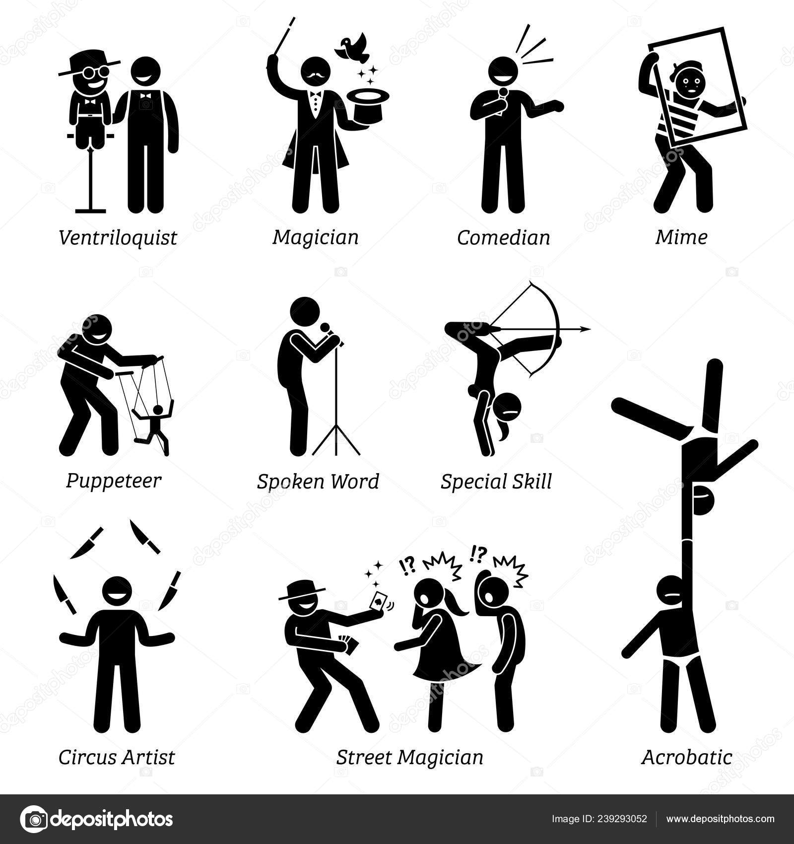 Theater Stage Performers Entertainers Artists Live Acts Pictograms ...