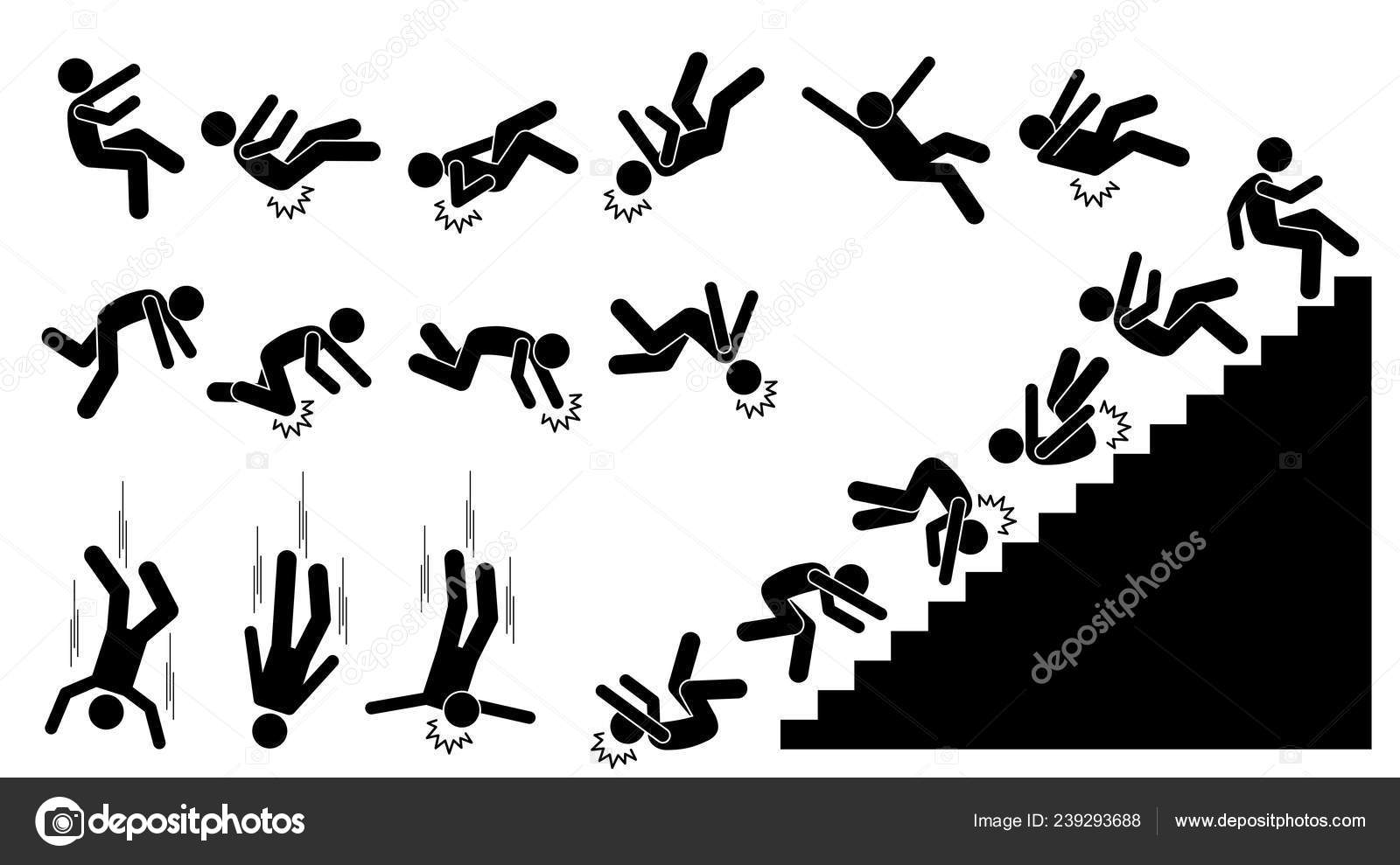 Man Falling Felling Pictogram Shows Person Fall Knock Different Parts ...