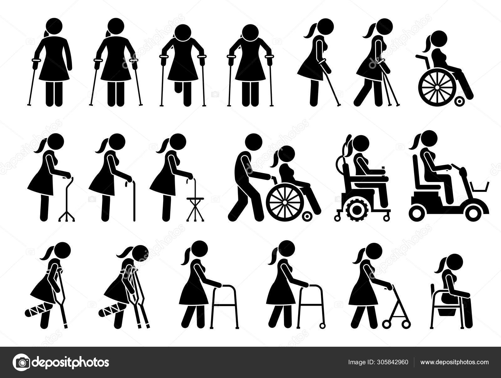 Mobility Aids Medical Tools Equipment Stick Figure Pictogram Icons ...