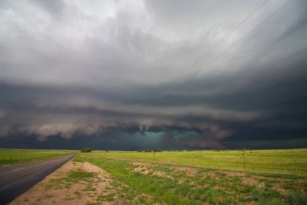 Big Supercell Storm Shelf Cloud Wall Cloud Looms Road Rural Stock Photo ...