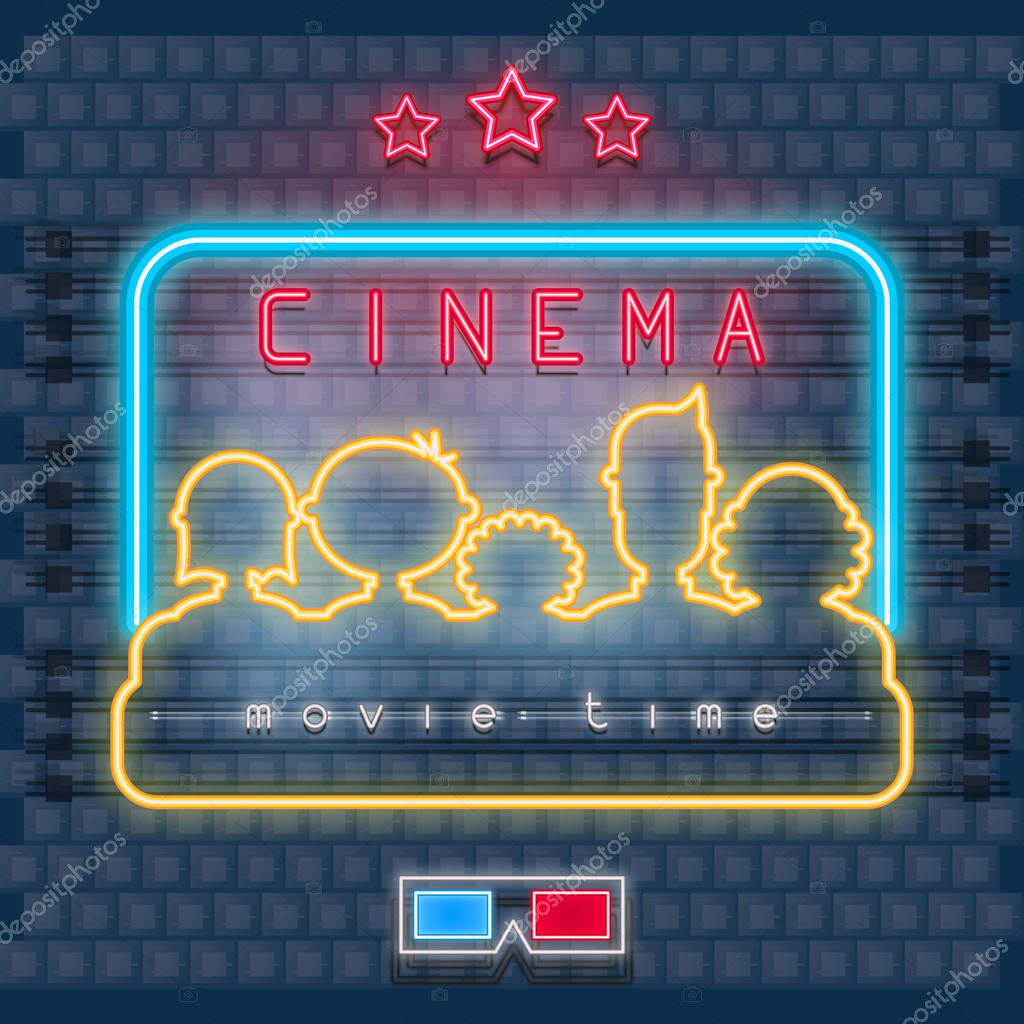 Diseño moderno de Neon Sign con Cinema Banner Design Template. Letrero ...