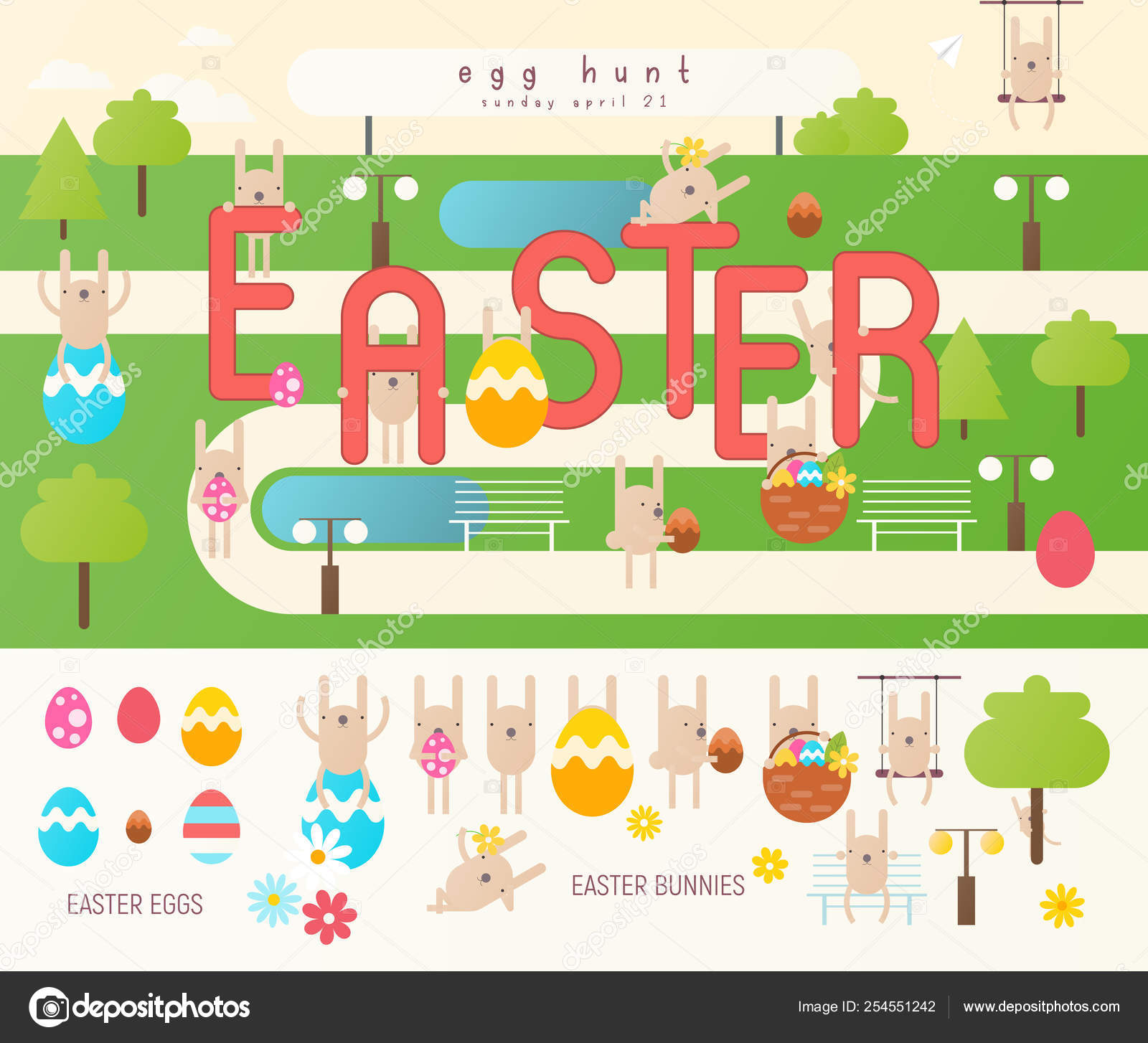 Easter Egg Hunt on Park Map Stock Vector by ©elfivetrov 254551242