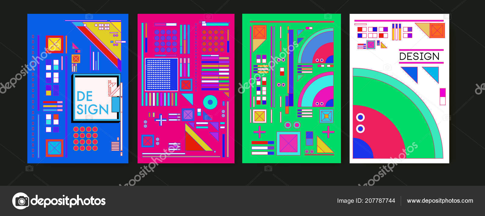 Abstract Colorful Collage Poster Design Template Cool Geometric Retro ...