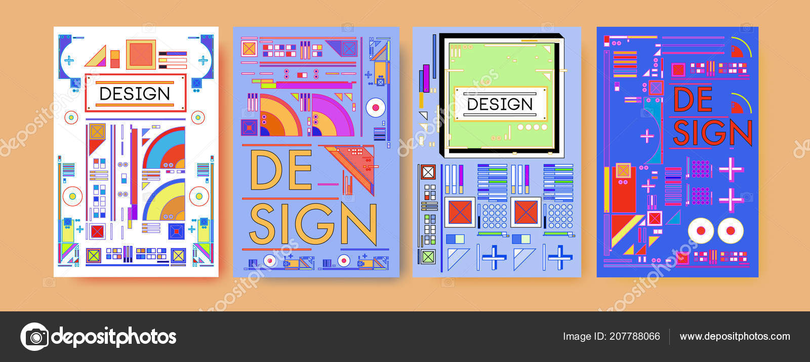 Abstract Colorful Collage Poster Design Template Cool Geometric Retro ...