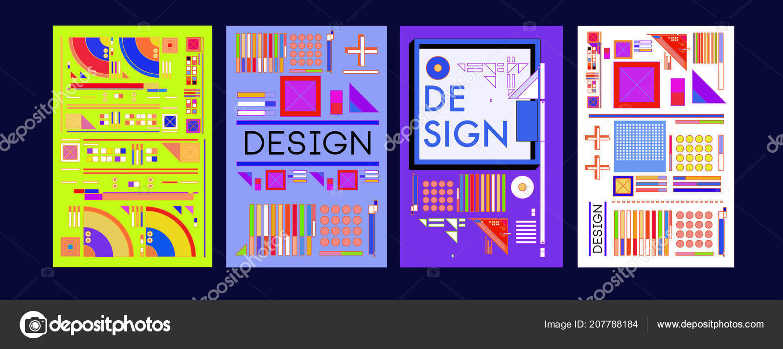 Abstract Colorful Collage Poster Design Template Cool Geometric Retro ...