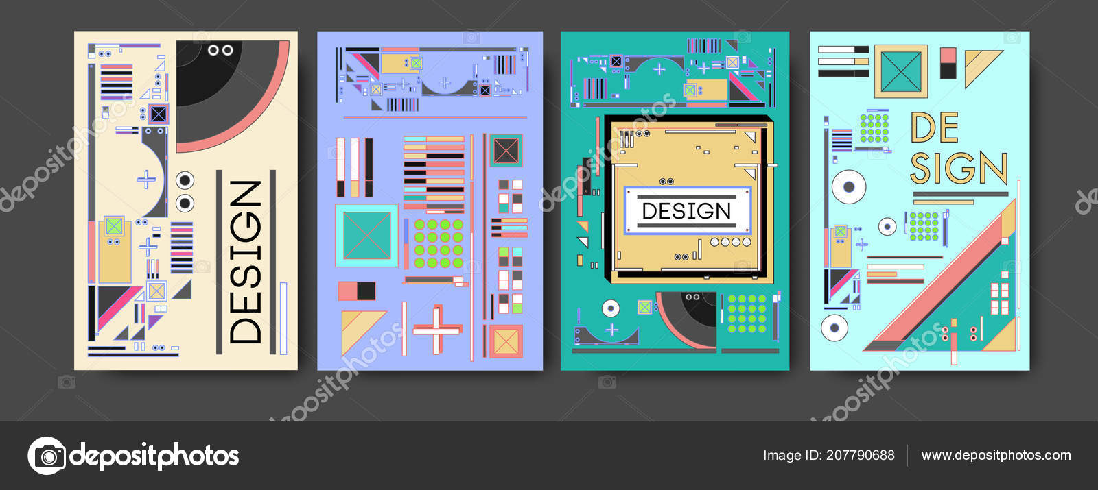 Abstract Colorful Collage Poster Design Template Cool Geometric Retro ...