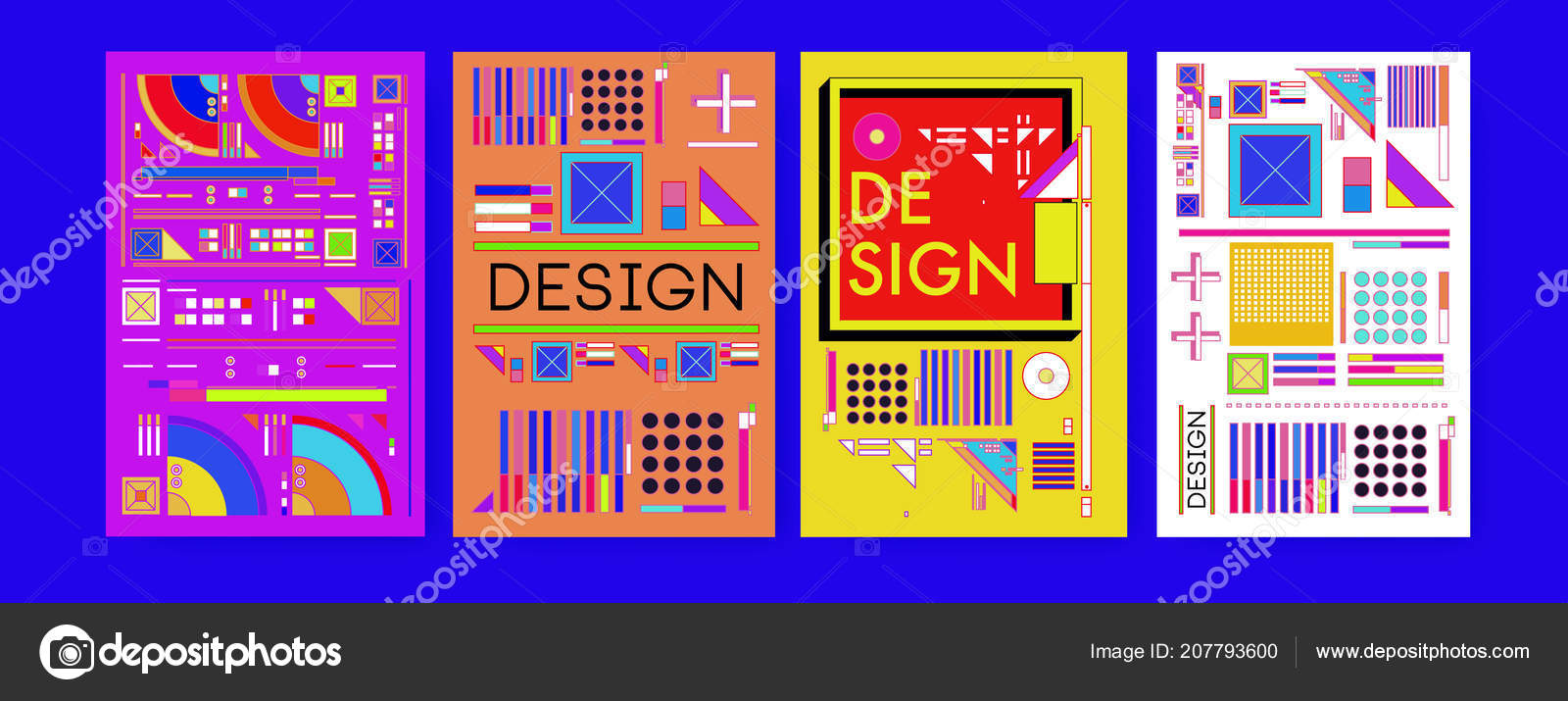 Abstract Colorful Collage Poster Design Template Cool Geometric Retro ...
