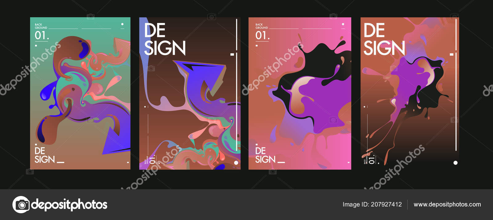 Liquid Flow Colorful Background Splash Paint Illustration Set Poster ...