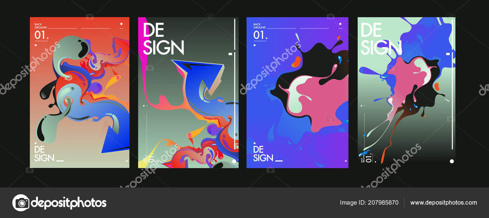 Liquid Flow Colorful Background Splash Paint Illustration Set Poster ...