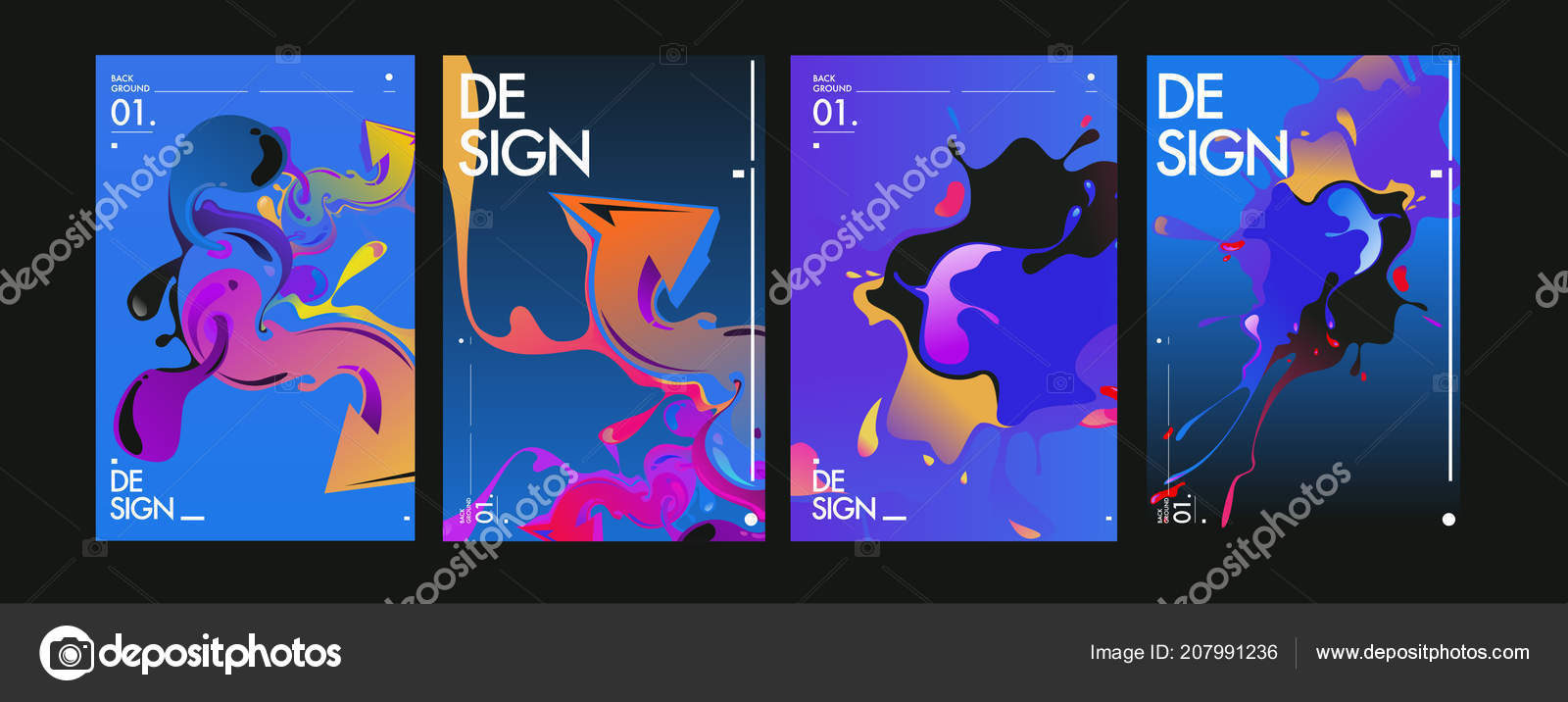 Liquid Flow Colorful Background Splash Paint Illustration Set Poster ...