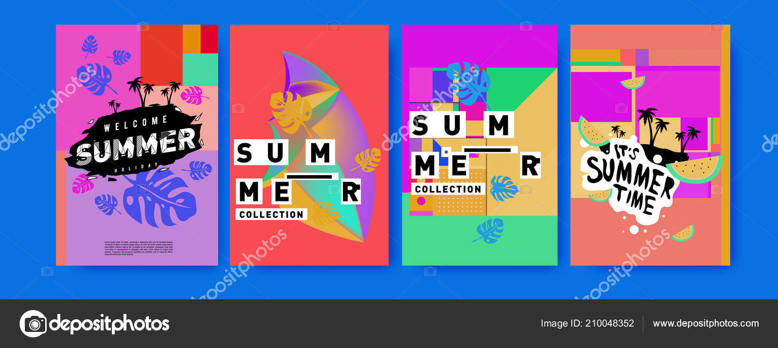 Summer Colorful Poster Design Template Set Summer Sale Background ...