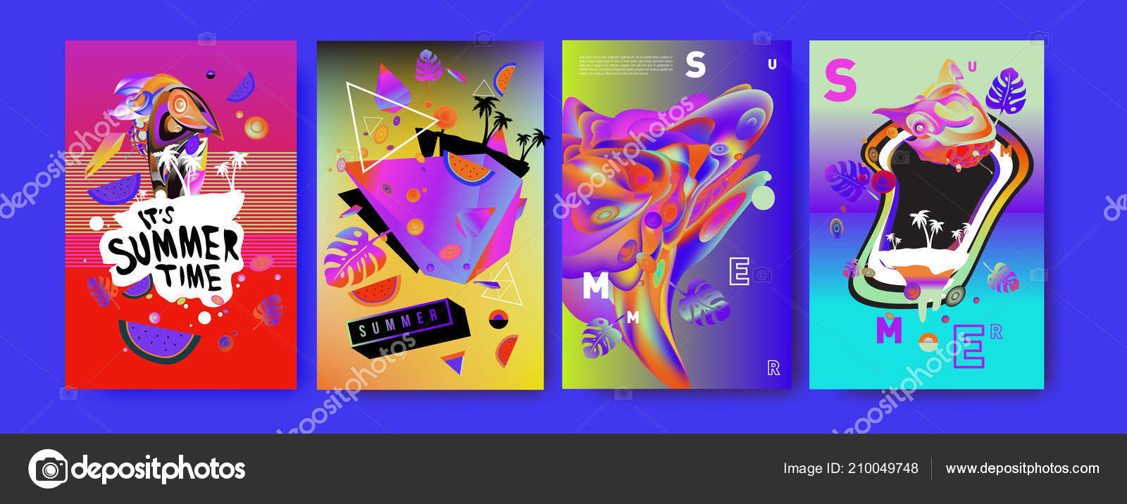 Colorful Summer Poster Set Tropical Summer Design Template Cover Summer ...