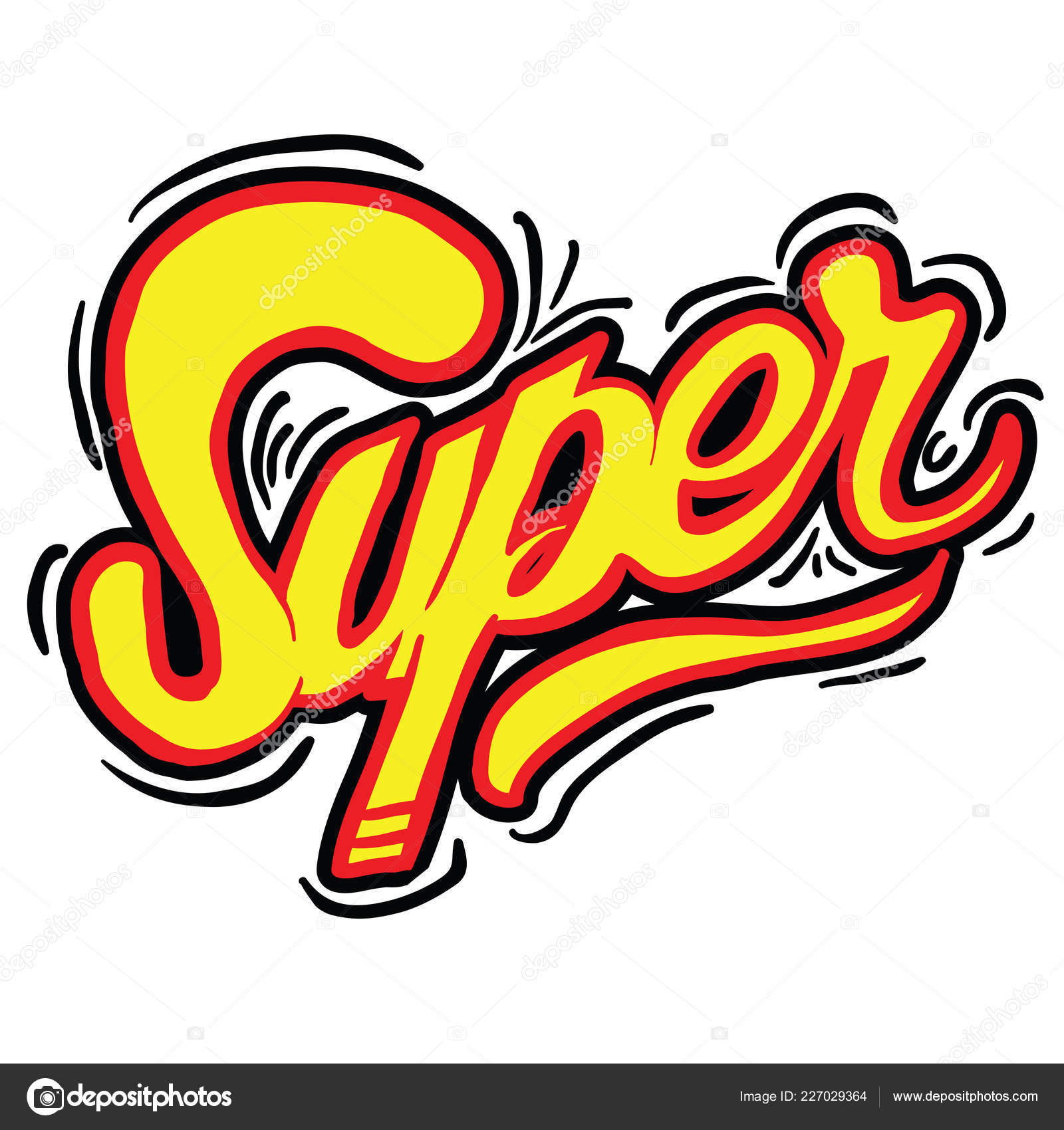 Word Super Graffitti Style Cartoon Illustration Isolated White Stock ...