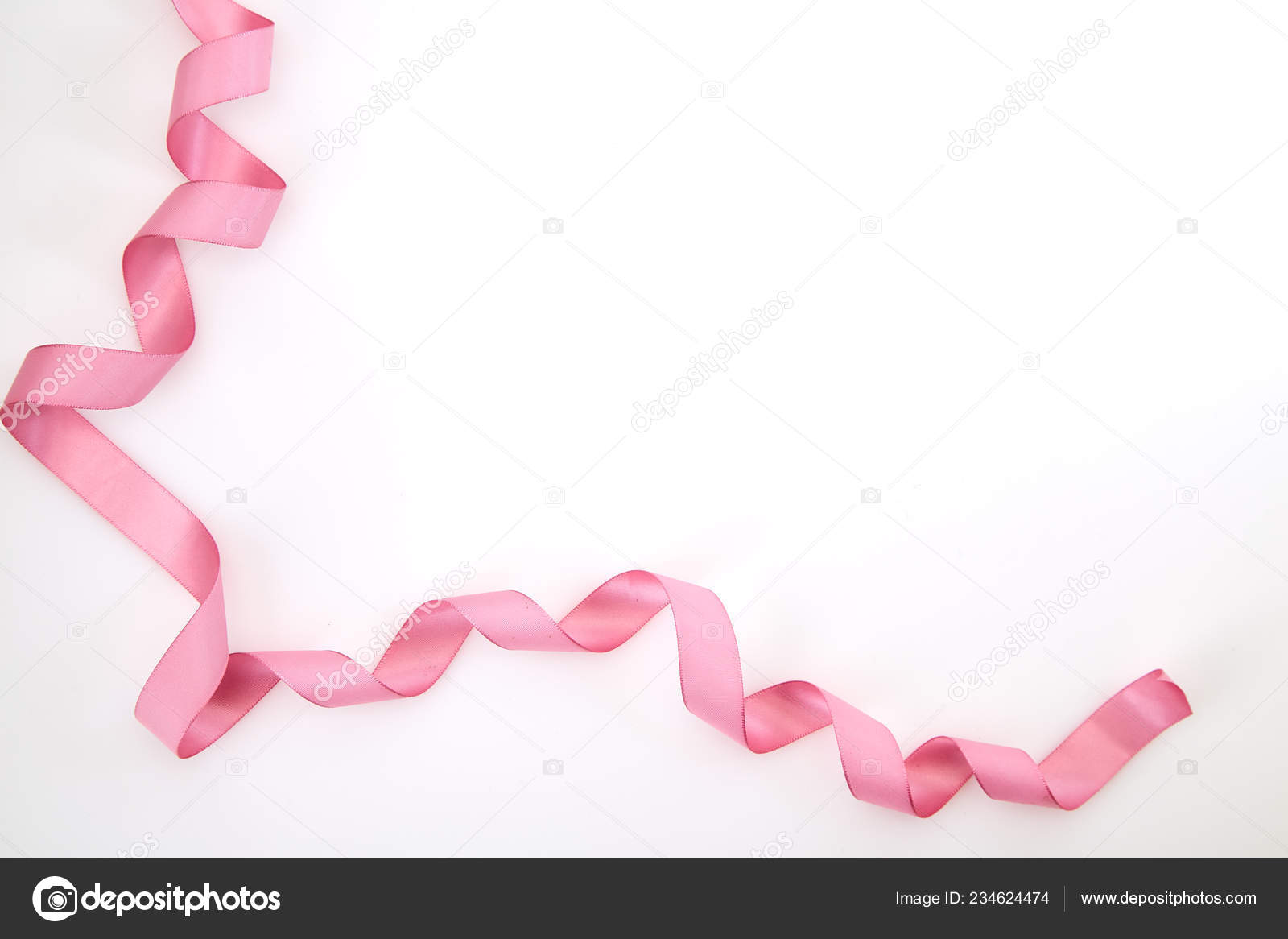 Curled Pink Ribbon White Background Empty Space Design — Stock Photo ...