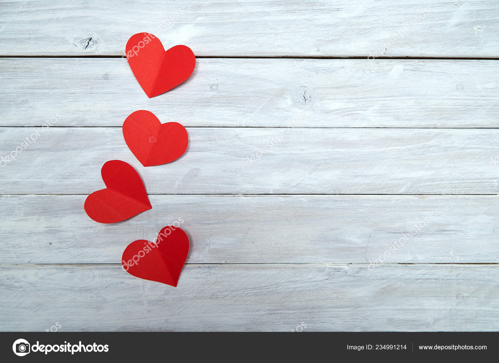 Red Paper Shape Hearts Isolated White Wood Background Decorations ...