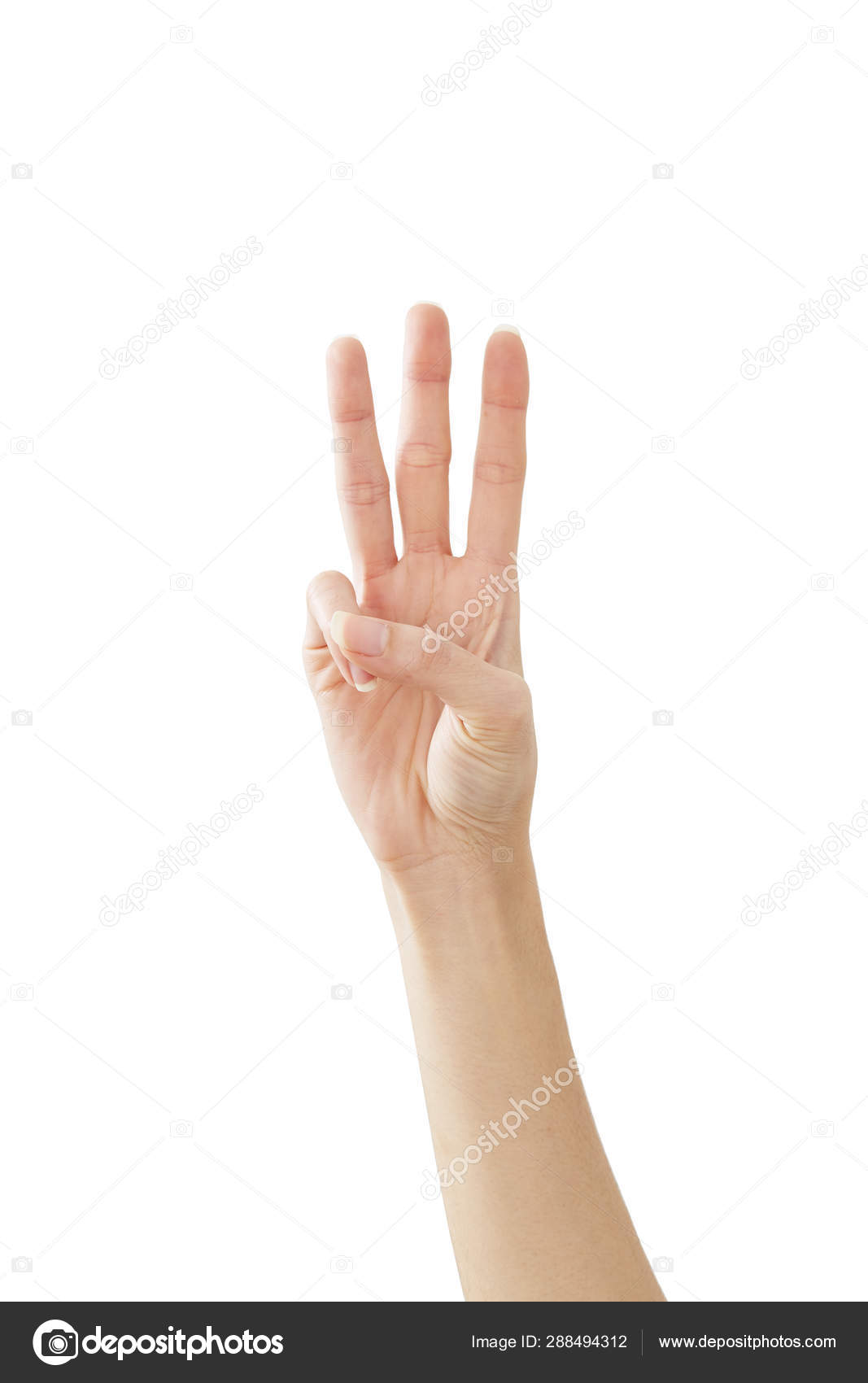 Woman hand showing peace three on white — Stock Photo © pongans68@gmail ...