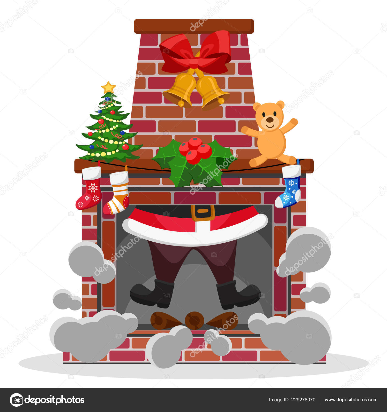 Santa Claus Baja Chimenea Sobre Fondo Blanco Vector de stock por ...