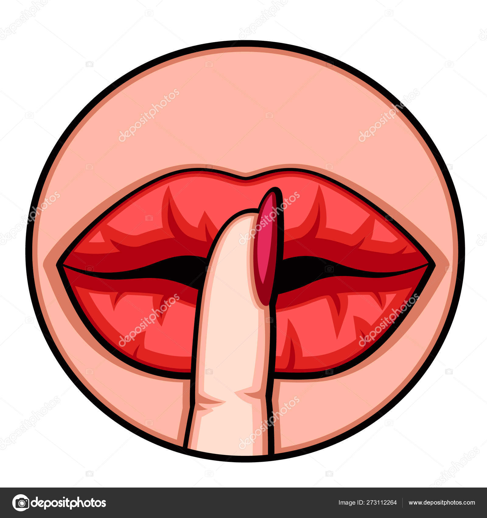 Red female lips covered with a finger say shhh. Logo on a white — Stock ...