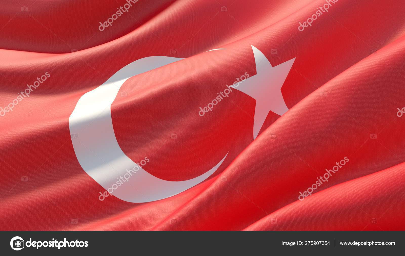 Waved highly detailed close-up flag of Turkey. 3D illustration. — Stock ...