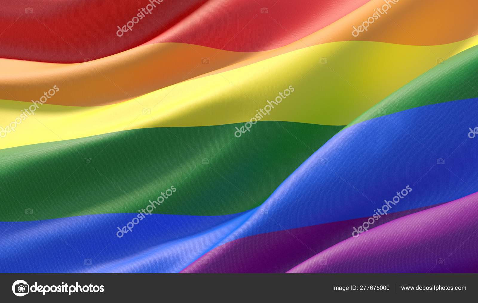 Waved highly detailed close-up bright rainbow gay flag. LGBT community ...