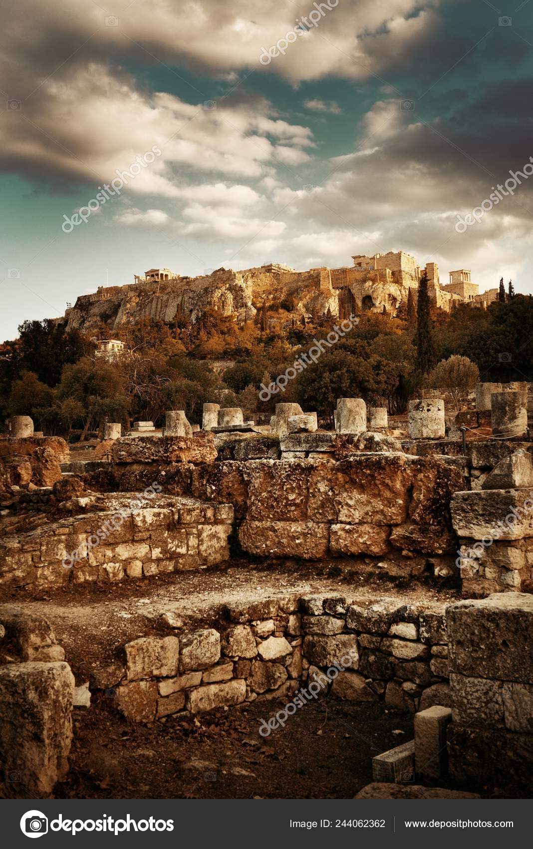 Acropolis Historical Ruins Top Mountain Athens Greece Stock Photo by ...