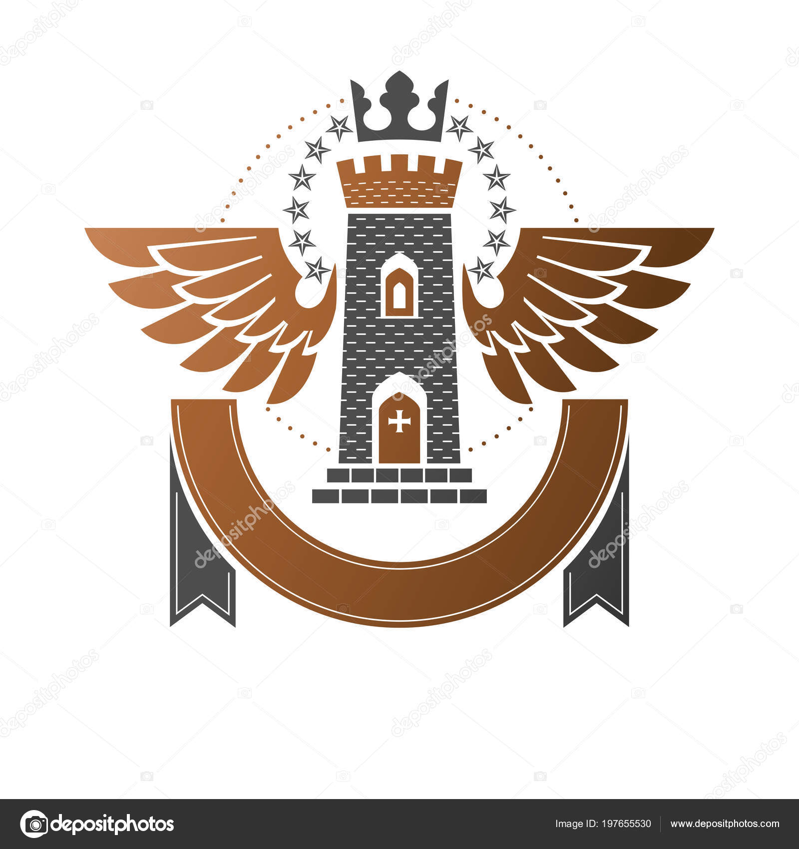 Ancient Fort Emblem Heraldic Coat Arms Decorative Logo Isolated Vector ...