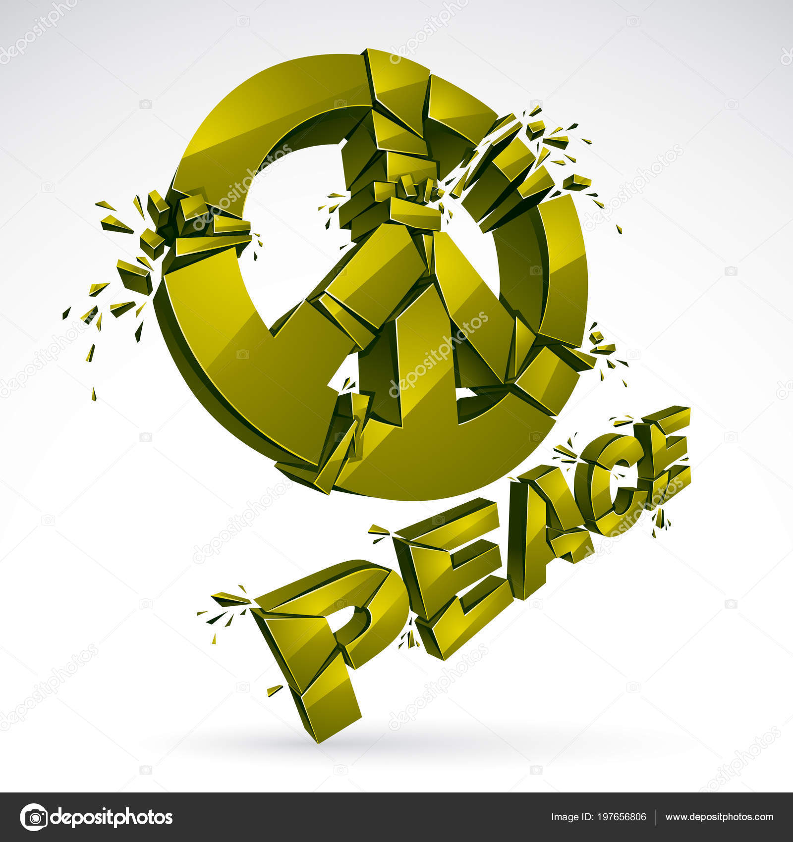 Peace Symbol Breaking Pieces Vector Realistic Illustration Broken Peace ...