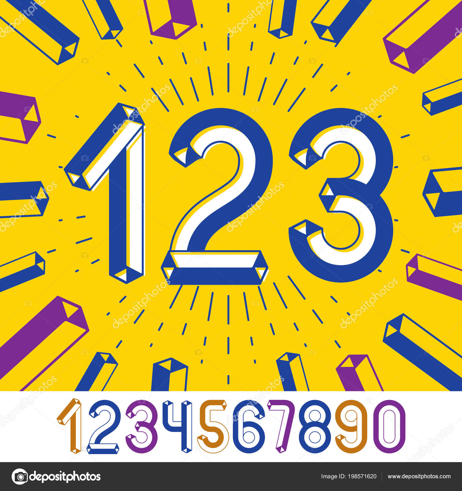 Trendy Vintage Vector Digits Numerals Collection Retro Numbers Can Used ...