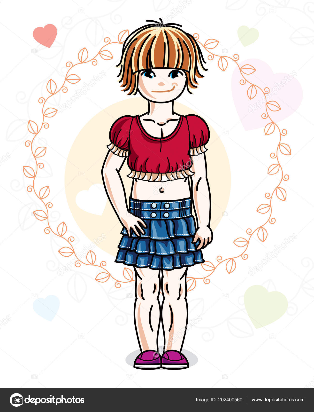 Beautiful Happy Little Red Haired Girl Stylish Casual Clothes Posing ...