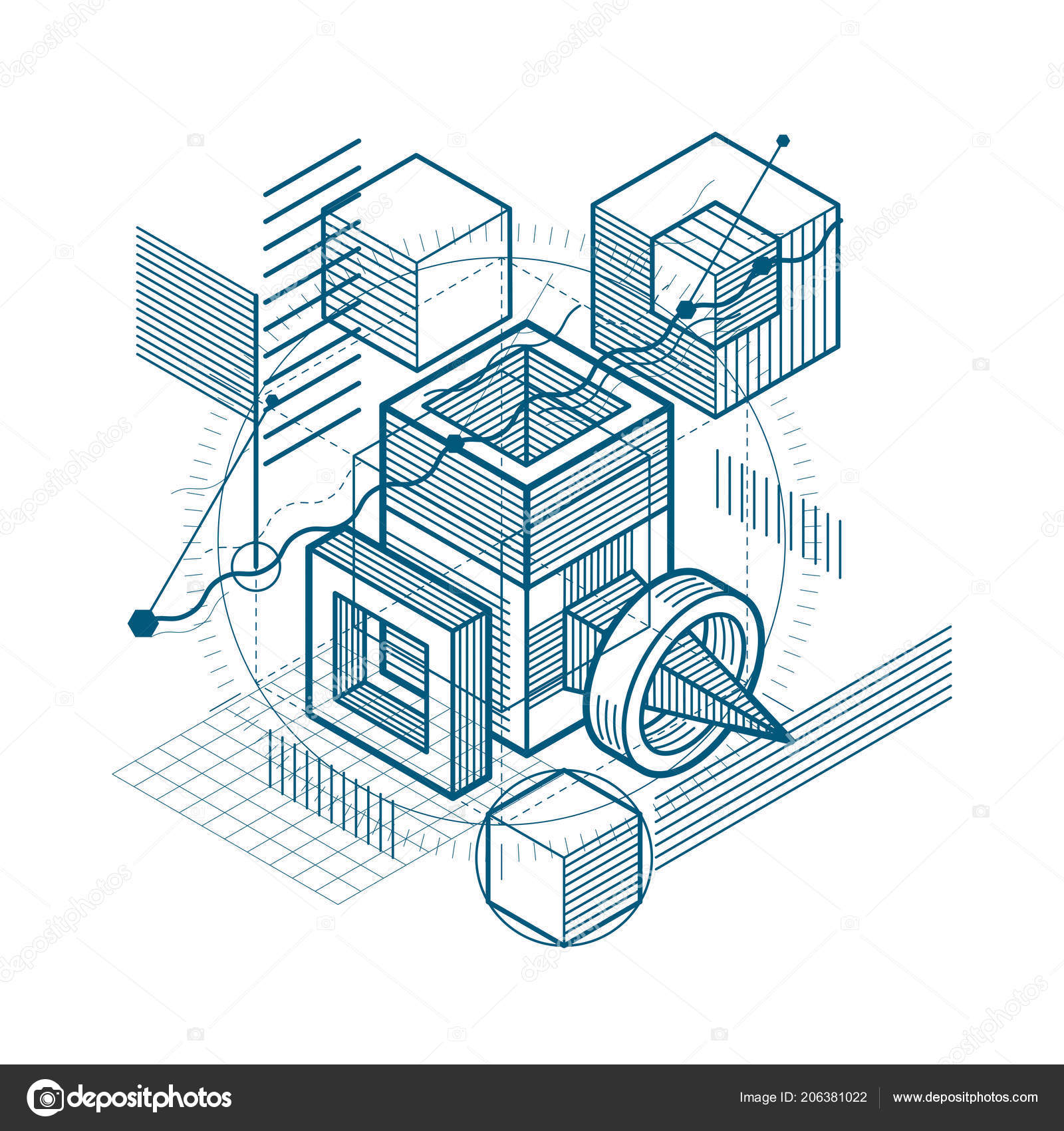 Abstract Design Linear Mesh Shapes Figures Vector Isometric Background ...