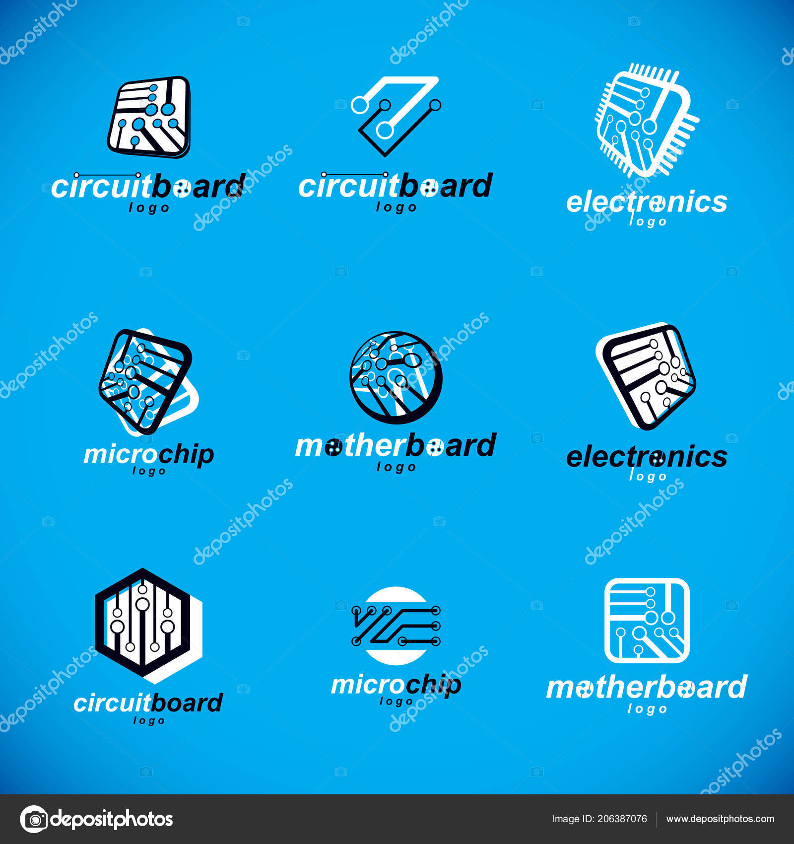 Technology Innovation Logos Set Vector Abstract Computer Circuit Board ...