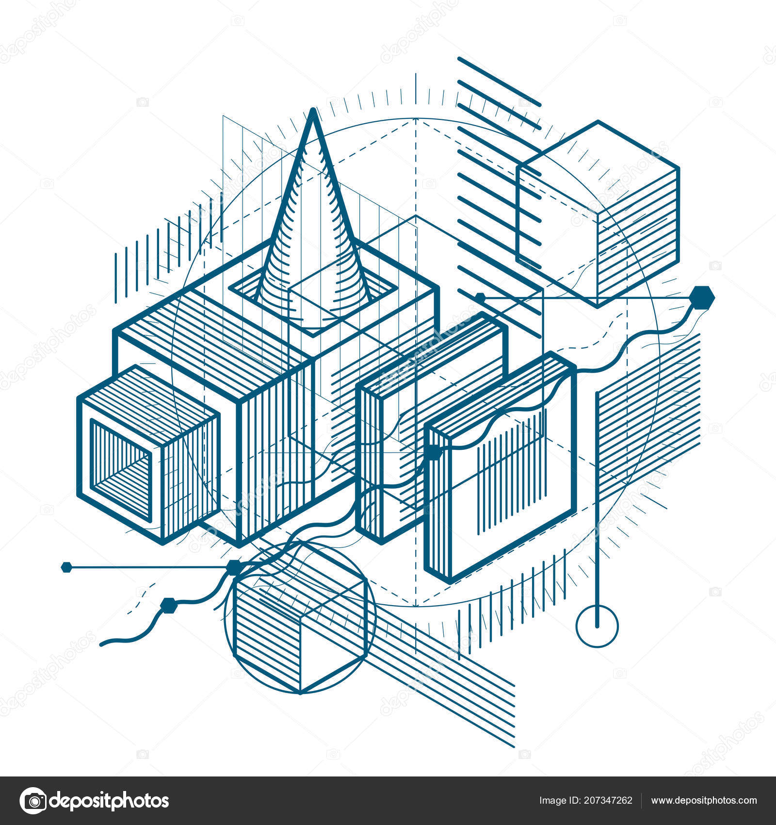 Abstract Vector Background Isometric Lines Shapes Cubes Hexagons ...