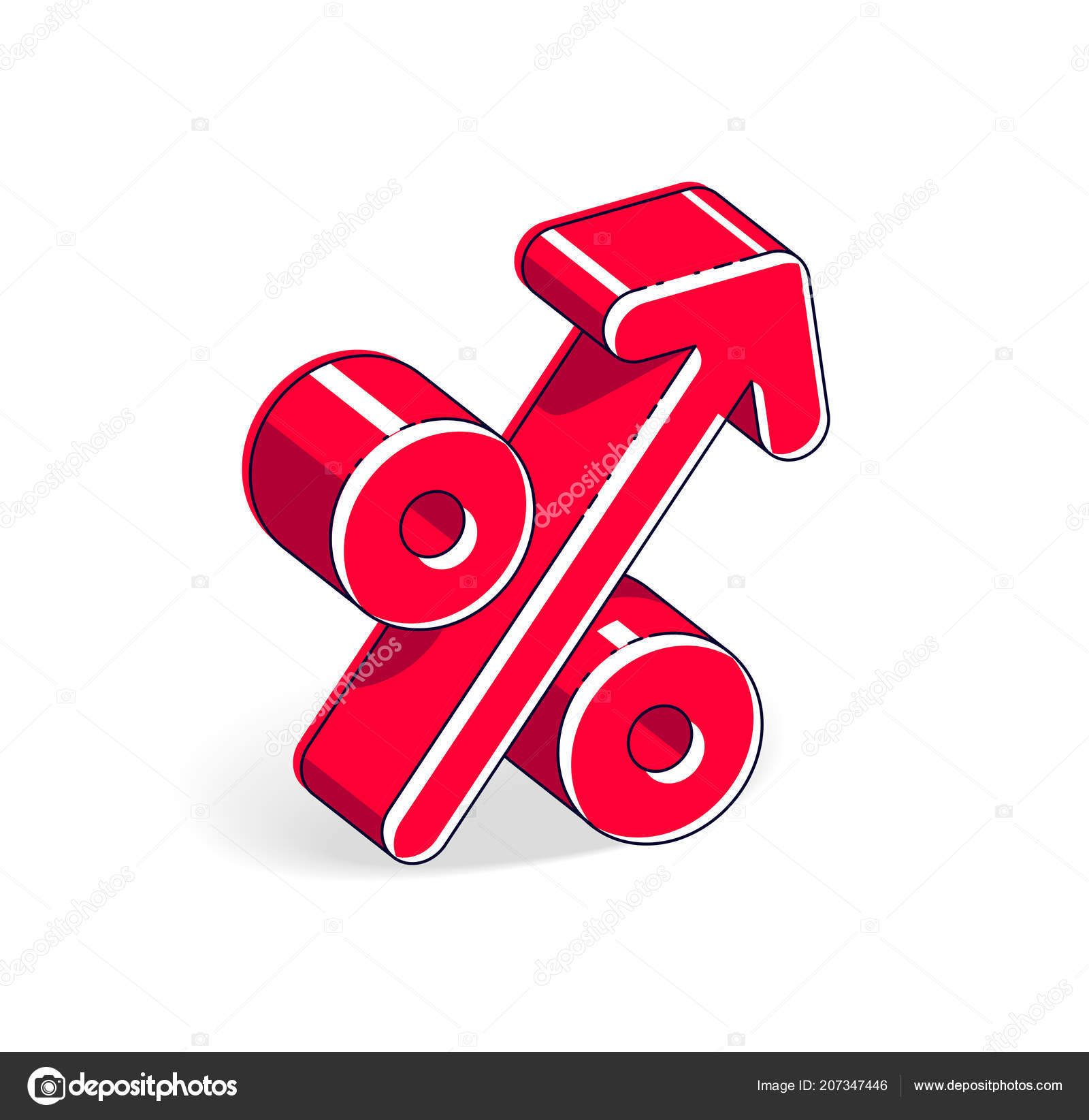 Rising Percent Symbol Arrow Growing Isolated White Background Vector Isometric Stock Vector by ...