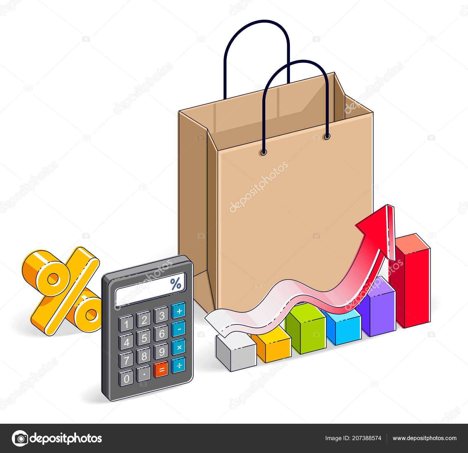 Shopping Bag Calculator Growth Chart Stats Percent Isolated White ...