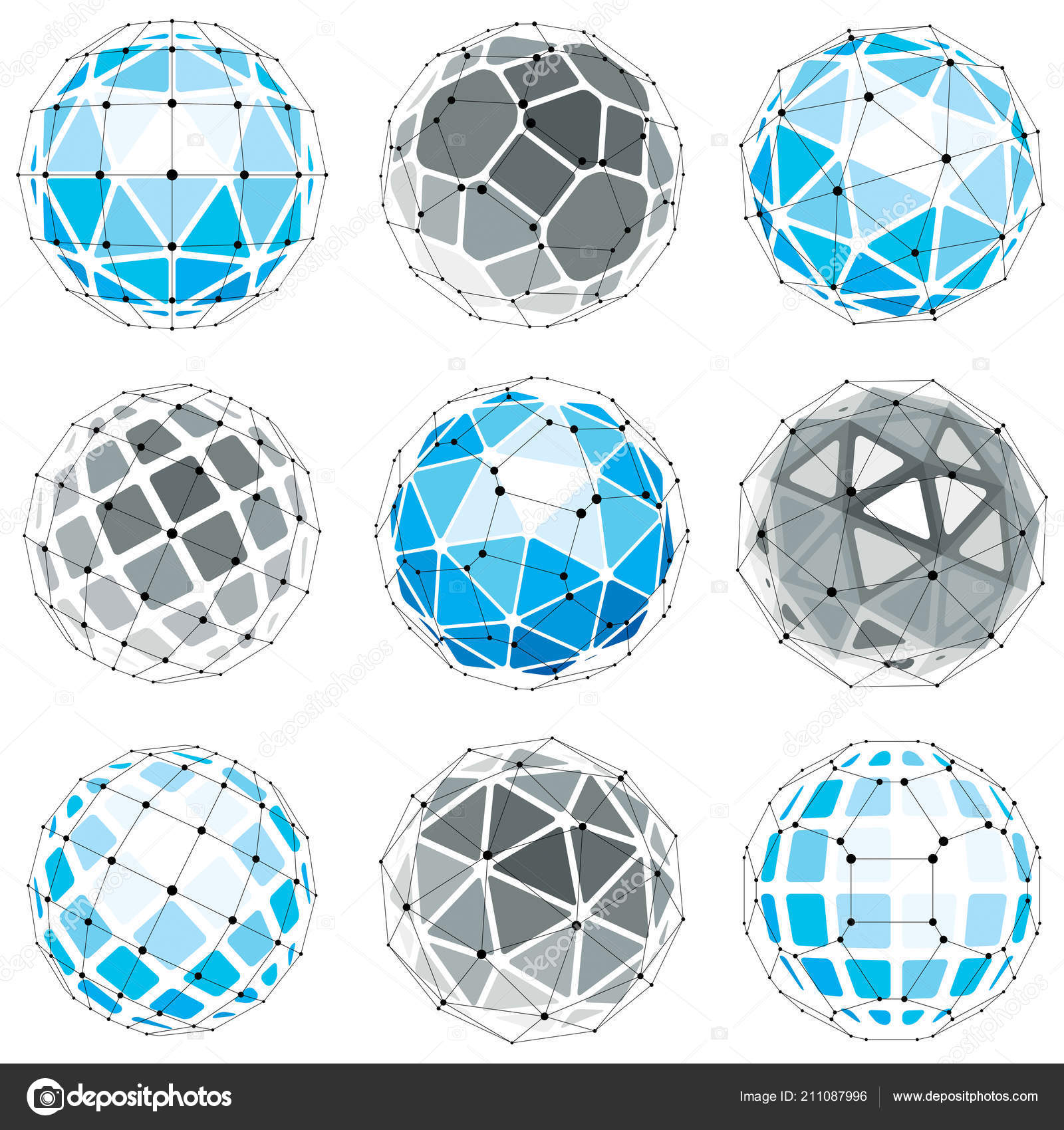 Vector Digital Wireframe Objetos Esféricos Realizados Utilizando ...