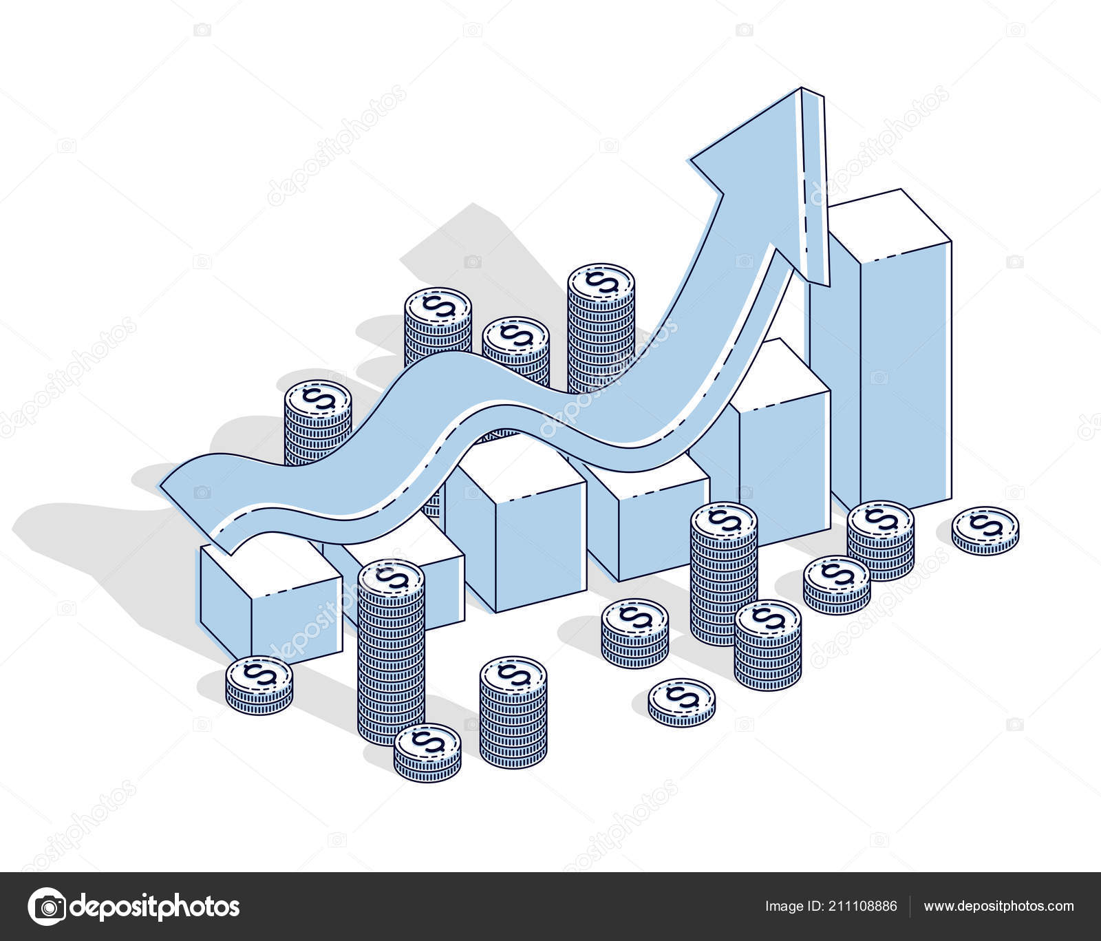 Growth Chart Stats Bar Cash Money Stack Isolated White Background Stock ...