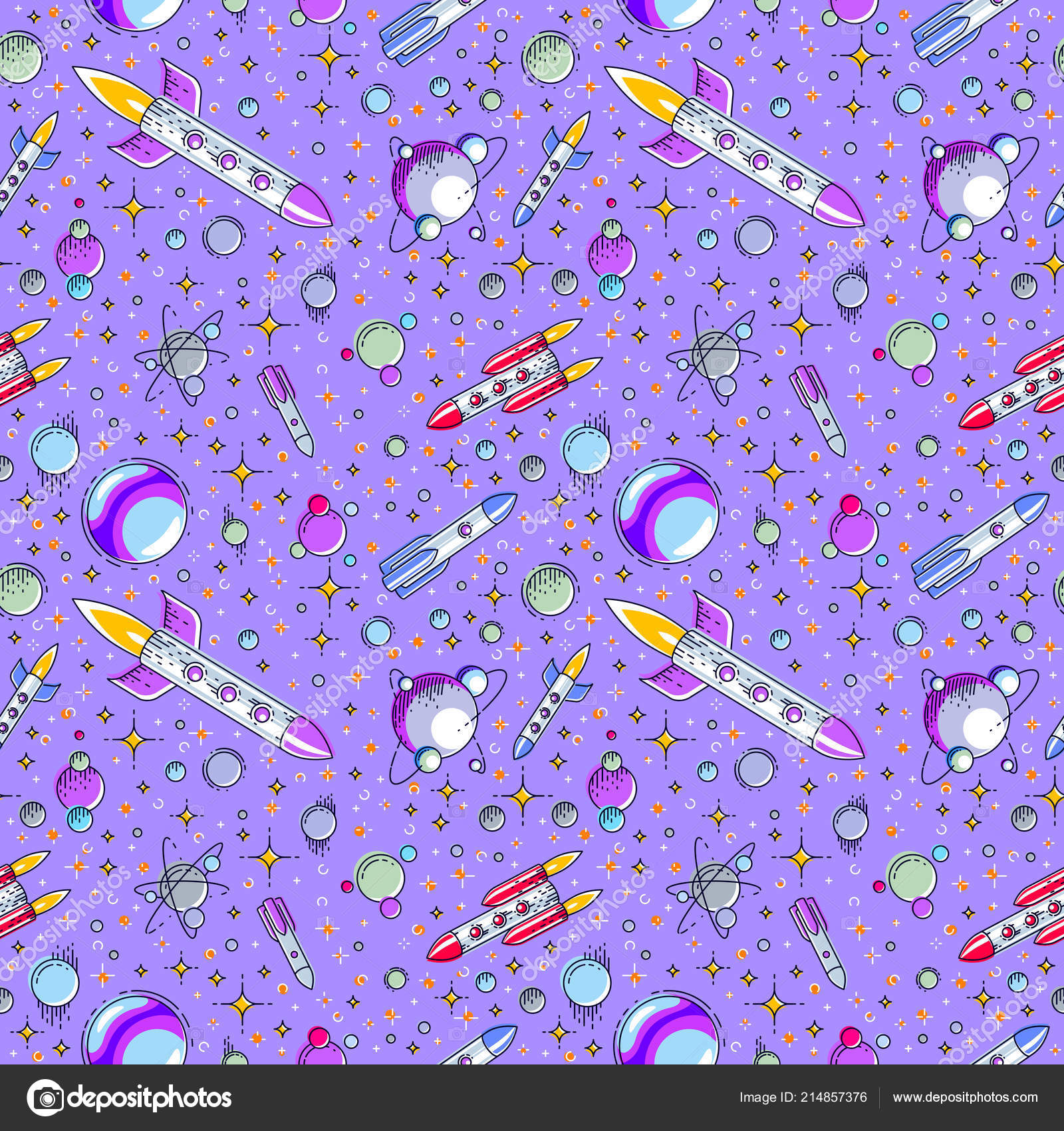 Seamless Space Background Rockets Planets Stars Stock Vector by ...